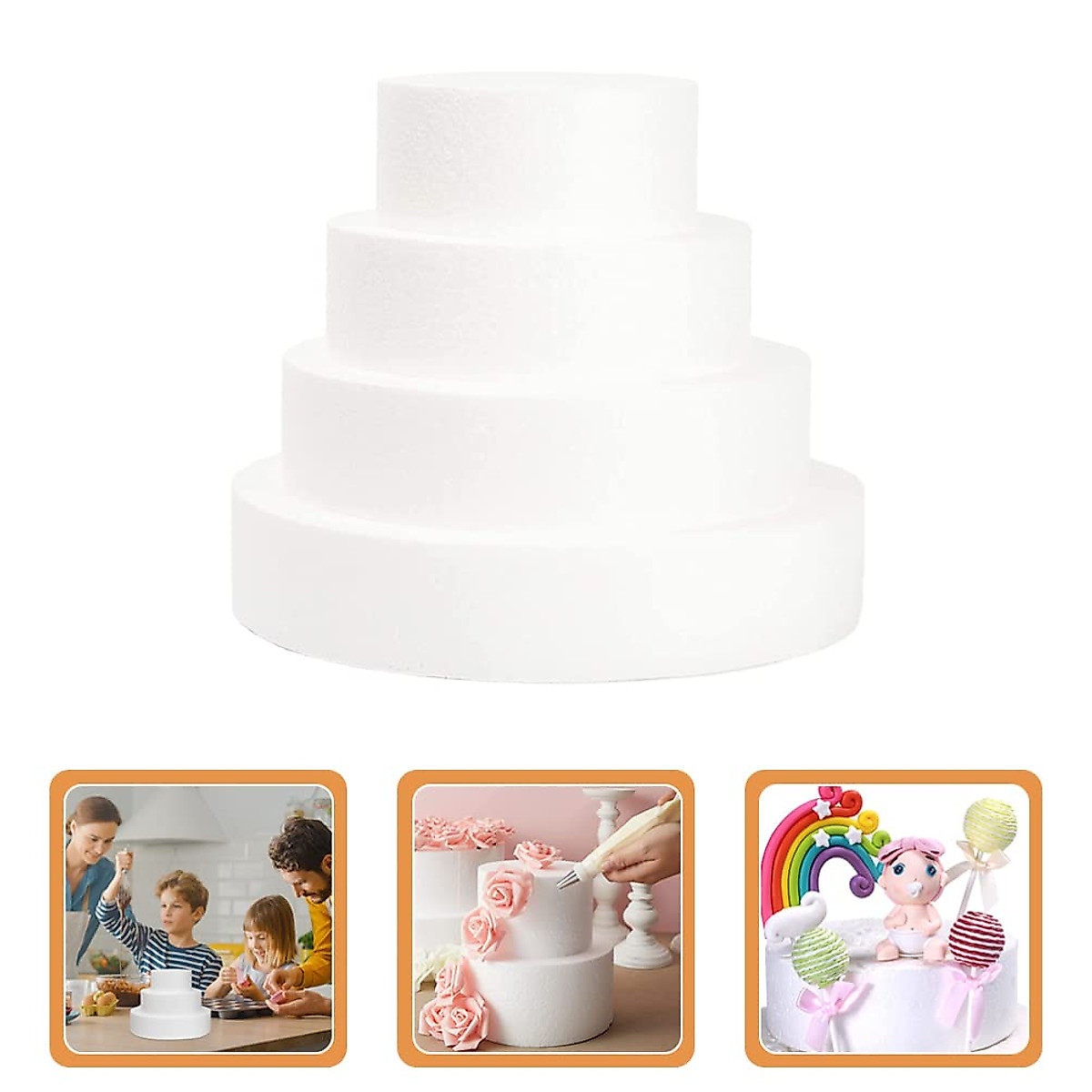 PAREKS Foam Cake Dummies 4pcs Fake Foam Cakes Foam Cake Dummy 4 Tiers Round Wedding Display Cake Models Practicing Molds for DIY Decorating Cake Dummies/1190