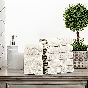 SUPERIOR Solid Egyptian Cotton Face Towel Set, 13" x 13", Cream, 6-Pieces