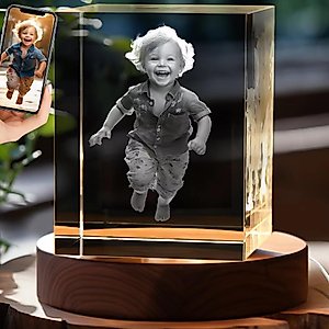 DAIYI Custom 3D Crystal Photo Personalized Photos Cubes for Pictures,Laser Engraved Crystals with Your Own Picture Wedding Birthday Gift Cube Size W2xL2 Inches