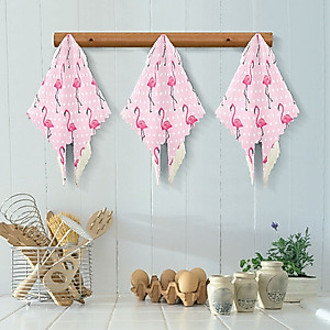 Kigai Pink Flamingos and Dots 11×11 Inches Polyester Flannel Six-Piece Multifunctional Kitchen Dishcloth Soft Absorbent Towel Dishcloth Tea Towel Square Towel