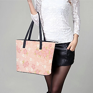 Womens Handbag Japanese Cherry Blossom Flowers Leather Tote Bag Top Handle Satchel Bags For Lady