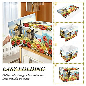 RunningBear Windmill Flowers Large Storage Bins with Lid Collapsible Storage Bin Shelves Basket Cute Bin for Home Nursery Closet