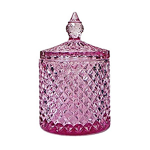 Sizikato Diamond Faceted Crystal Glass Candy Jar with Lid, Colorful Decorative Jar, Jewelry Box, Cotton Swab Storage Holder.
