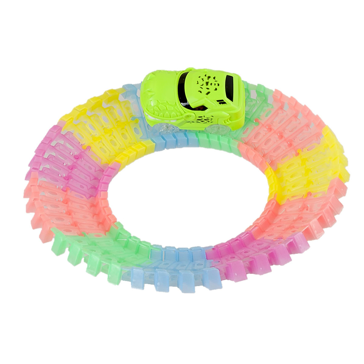 Mindscope NEON Glow Twister Tracks Dino Series 11 Feet of Neon Glow in The Dark Track Set with Dinosaur Accessories