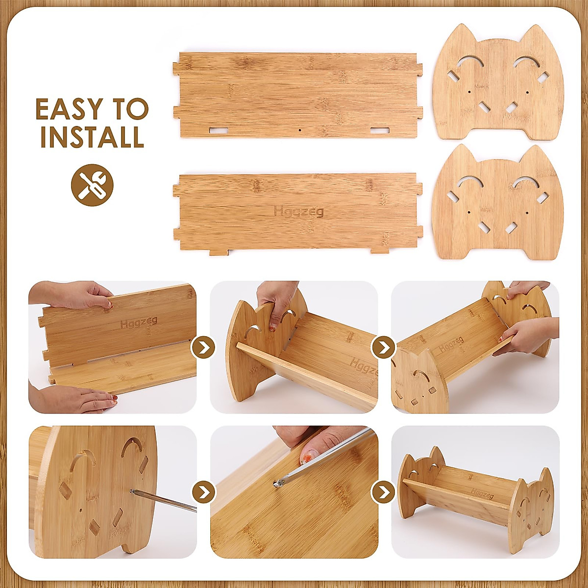 Hggzeg Bamboo Children Bookcase Small Desktop Kids Bookshelf Storage Display Rack, Simple Book Organiser for Children's Room