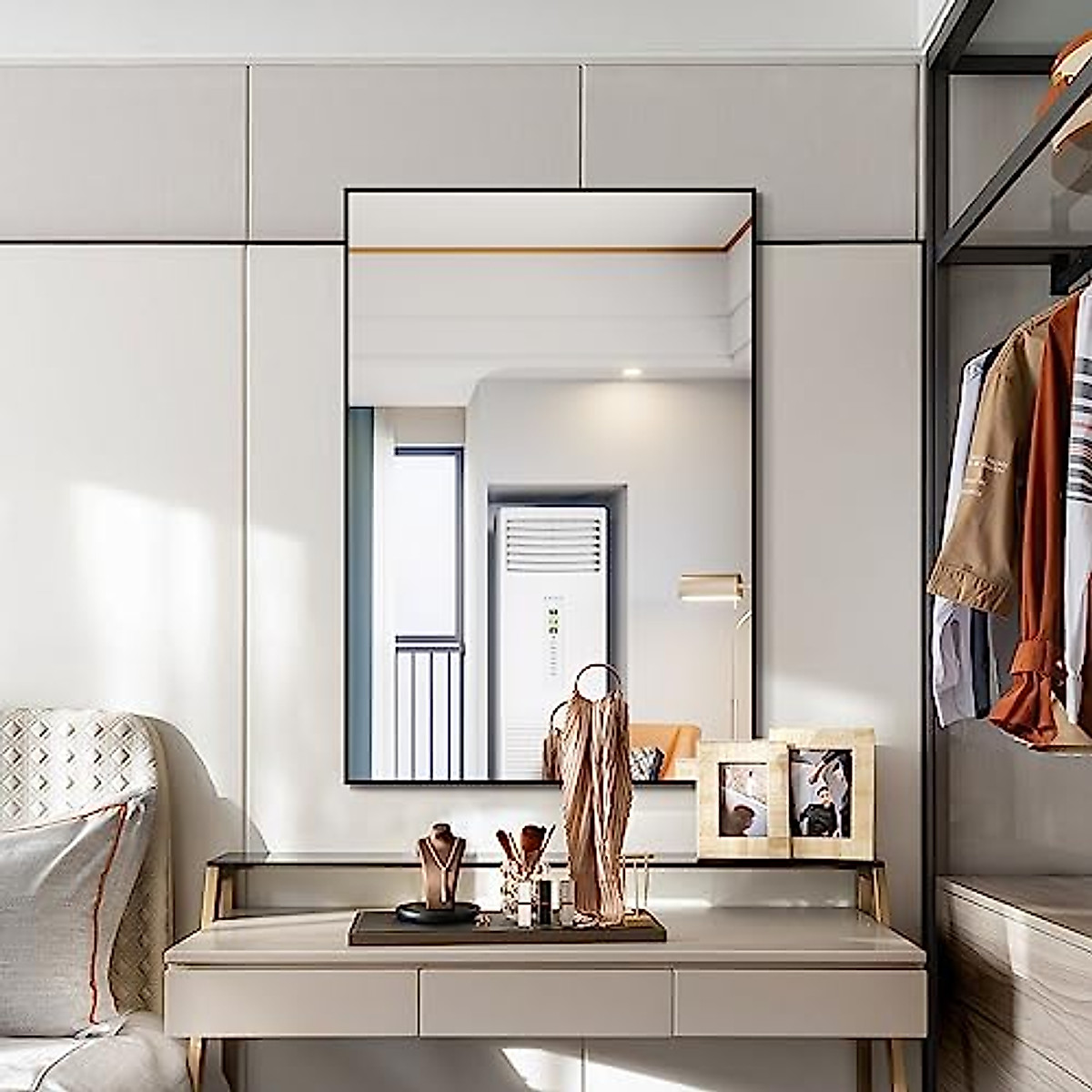 Koonmi 20"x30" Wall Bathroom Mirror, Black Rectangular Wall-Mounted Mirror for Bathroom with Aluminum Alloy Frame Bathroom Mirror Hangs Horizontal or Vertical Ideal for Bedroom Living Room