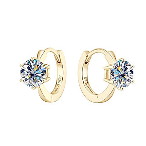 1.0CT Round Cut D Color Moissanite Hoop Earrings for Women,14K Gold Over 925 Silver Six Claw Moissanite Huggie Earrings,Fashion Jewelry Gift for Her