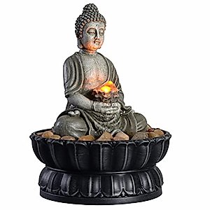 Haobos 9.4" Indoor Tabletop Fountain Exquisite Sitting Buddha Fountains Desk Water Fountain Decorative Zen Fountain w/Reflective Lighting/Cobblestone Office and Home Decor(21125B)