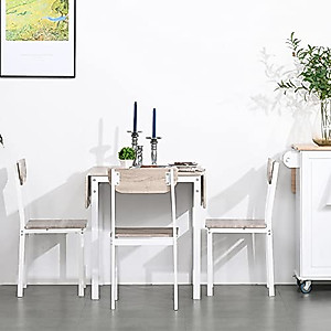 HOMCOM Modern 5-Piece Dining Table Set for 4 with Foldable Drop Leaf, 4 Chairs, and Metal Frame for Small Spaces, White