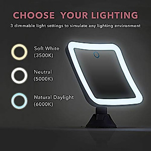 Fancii Rechargeable 10x Magnifying Mirror with 3 LED Light Settings, Dimmable Touch Light, Cordless, Locking Suction Mount, Lighted Mirror for Bathroom or Travel (Mira 2)