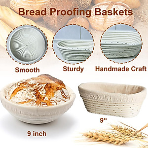 Sourdough Starter Kit,Sourdough Bread Baking Supplies Includes 24OZ Sourdough Starter Jar,2Pcs 9 Inch Round&Oval Sourdough Bread Proofing Baskets With Linen Liner,Silicone Baking Mat,Bread Making Kit