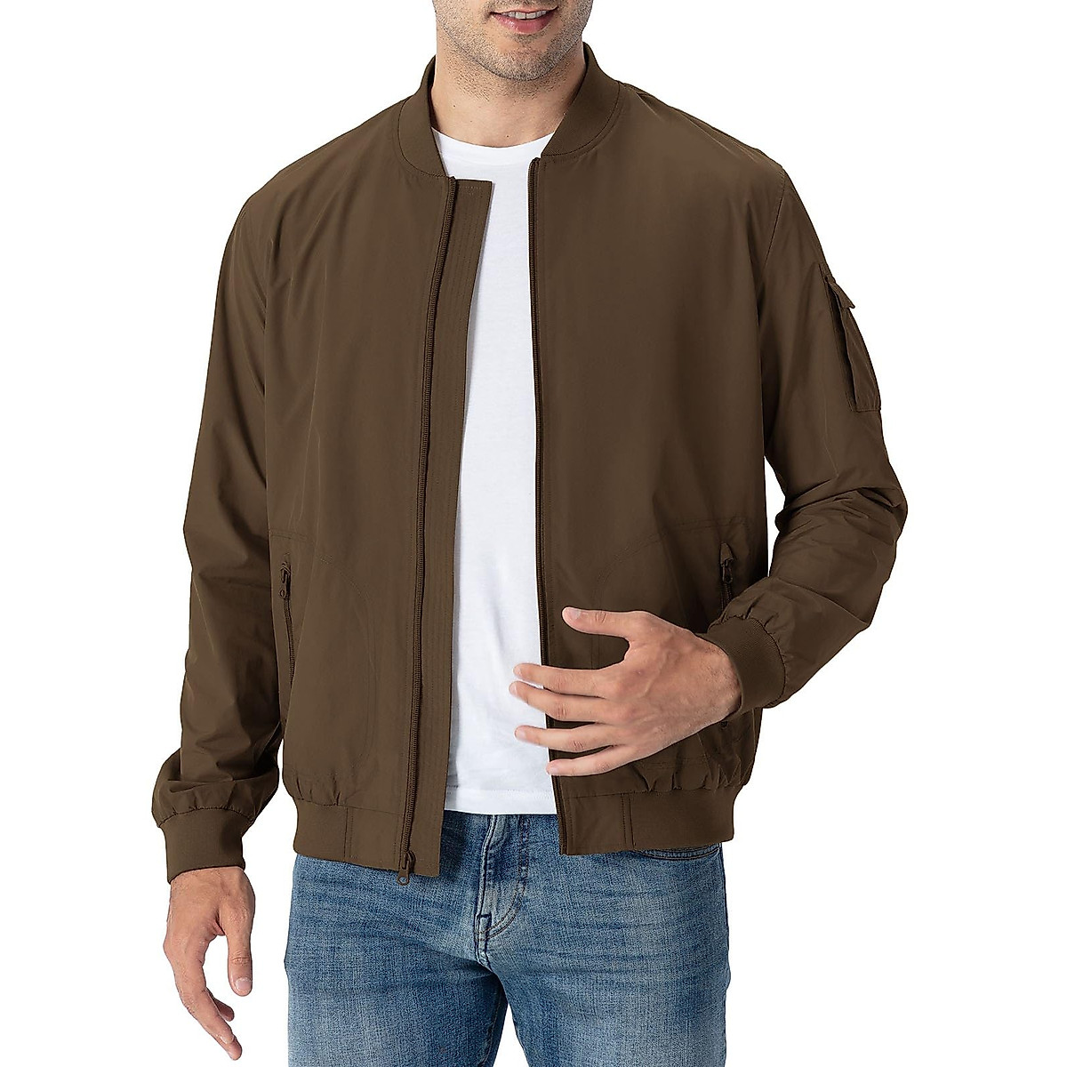 Rdruko Men's Lightweight Bomber Jacket Casual Stylish Fashion Coat Windbreaker(Brown, US M)