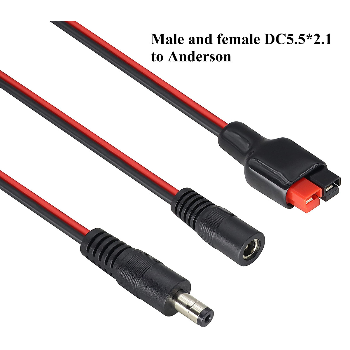 HCFeng 14AWG DC 5521Male/Female Power Plug to an-der-Son Cable 45A Solar Connector to DC5.5X2.1MM Cable Compatible with an-der-Son Port for Generator Battery and Foldable Solar Panel[60CM/2Ft]