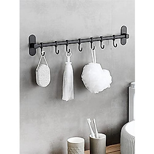 Hook up A Row of Stainless Steel Kitchen Hooks Without Perforation and Traceless Stickers Hook Hanger Bathroom Sticky Hook Rack (Color : Black Size : 7 Hooks) jiangyu1994