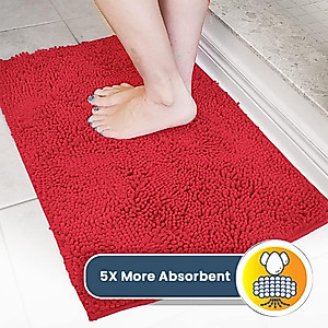 Muddy Mat® Shown on TV – Super Absorbent Microfiber Dog Door Mat for Muddy Paws, Non-Slip Washable Pet Rug, Quick Dry Chenille Entryway Carpet, Machine Washable Indoor Outdoor mat, Red 30"x19"