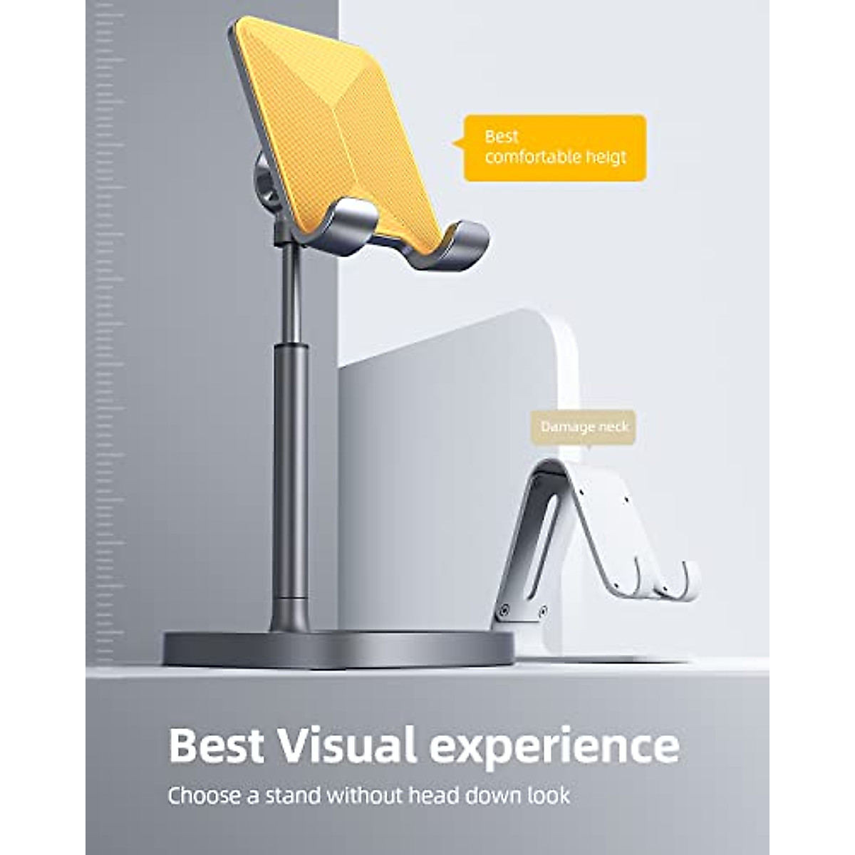 LISEN Office Supplies Decor Cell Phone Stand Universal Home Office Desk, Reduce Neck Pain Height Angle Adjustable Cell Phone Stand, Taller, and More Photogenic iPhone Stand When Phone & Tablets Video…