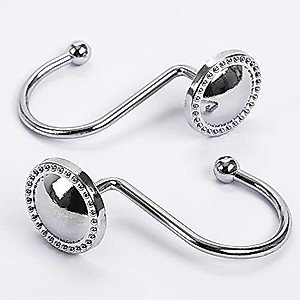 Shower Curtain Hooks, Set of 12 Chrome Shower Curtain Rings, Rust-Resistant Shower Hooks for Bathroom Shower Rod Curtains, Decorative Shower Curtain Hooks