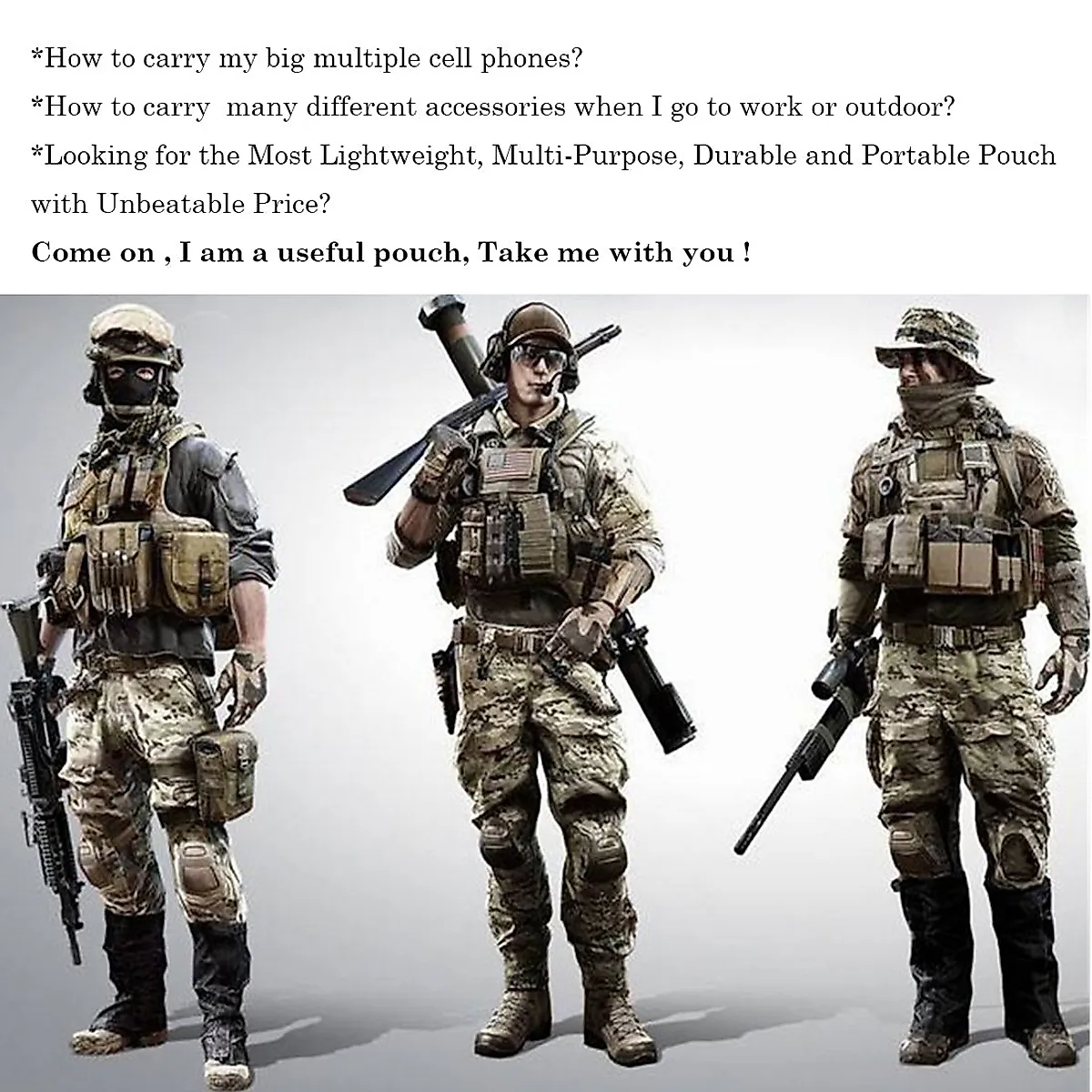 Multi-Purpose EDC Vape Pouch Bag, Vape Case,Tactical Bag Pouch, Military Nylon Utility Tactical Waist Pack Camping Hiking Pouch (Khaki)