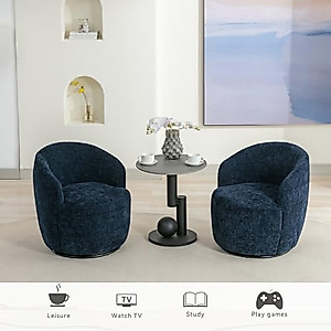 FOXHUNTER Swivel Barrel Chair, Small Swivel Accent Chair Comfy Round 360° Chenille Swivel Chair for Living Room Modern Round Accent Arm Chairs for Living Room Bedroom Nursery, Blue