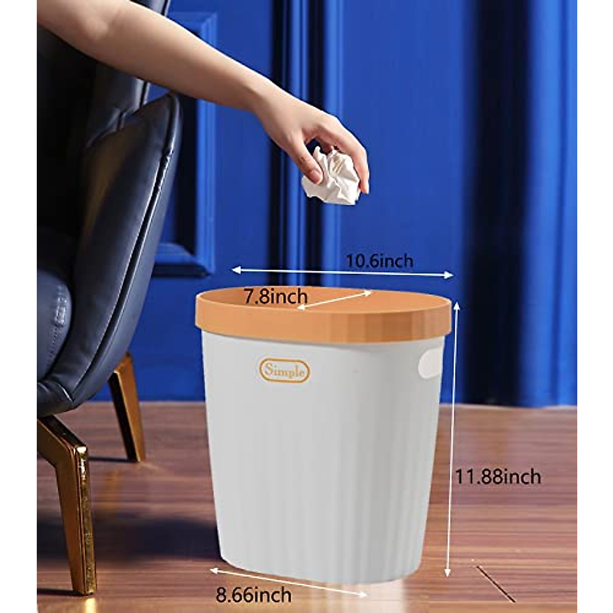 Plastic Small Trash Can, 3.1 Gallon Office Trash Can, White Trash Bin with Built-in Handle, Slim Waste Basket for Bathroom, Bedroom, Home Office, Living Room, Kitchen (12L White)