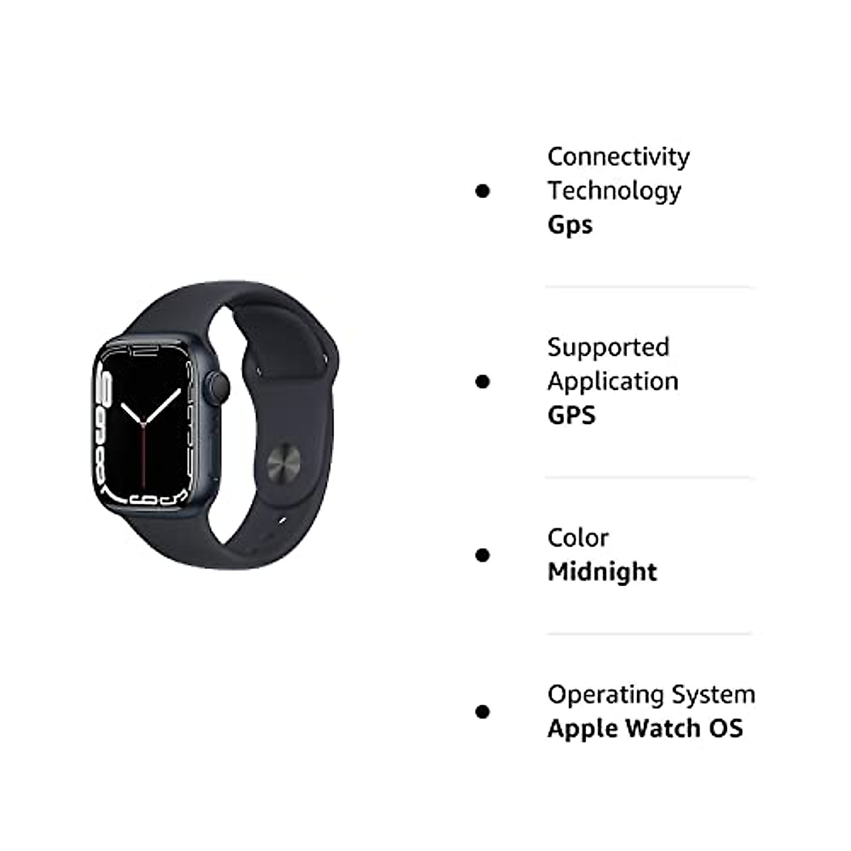 Apple Watch Series 7 (GPS, 41mm) Midnight Aluminum Case with Midnight Sport Band, Regular (Renewed)