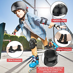 CELOID Kids Bike Helmet,Toddler Skateboard Helmets for Ages 8-14 Years Boys Girls，Adjustable Multi-Sport Bicycle Skateboarding Football Roller Skating Scooter Rollerblade Balance Bike Helmet,Black