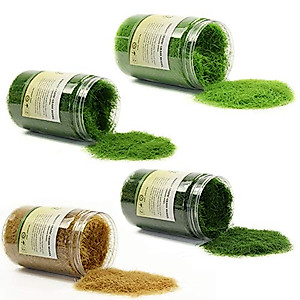 CFA4 4 x 300ml Mixed 12mm Static Grass Terrain Powder Green Fake Grass Fairy Garden Miniatures Landscape Artificial Sand Table Model Railway Layout
