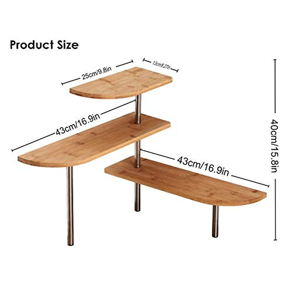 HYNAWIN 3-Tier Bamboo Corner Shelf-Kitchen Bathroom Office Countertop Storage Organizer, Standing Shelving Unit,Spice Rack Desk Bookshelf Display Shelves Space Saving-Creative Adjustable Rack
