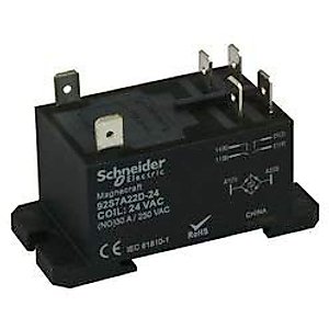 Power Relay, DPST-NO, 24 VAC, 30 A, Magnecraft 92 Series, DIN Rail, Panel, Non Latching