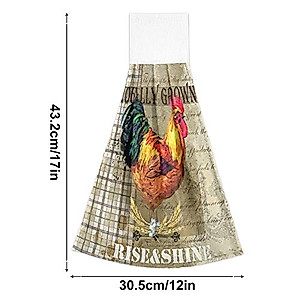 Rooster Daisy Plaid Kitchen Hanging Towel 12 x 17 Inch Flowers Chicken Wheat Hand Tie Towels Set 2 Pcs Tea Bar Dish Cloths Dry Towel Soft Absorbent Durable for Bathroom Laundry Room Decor