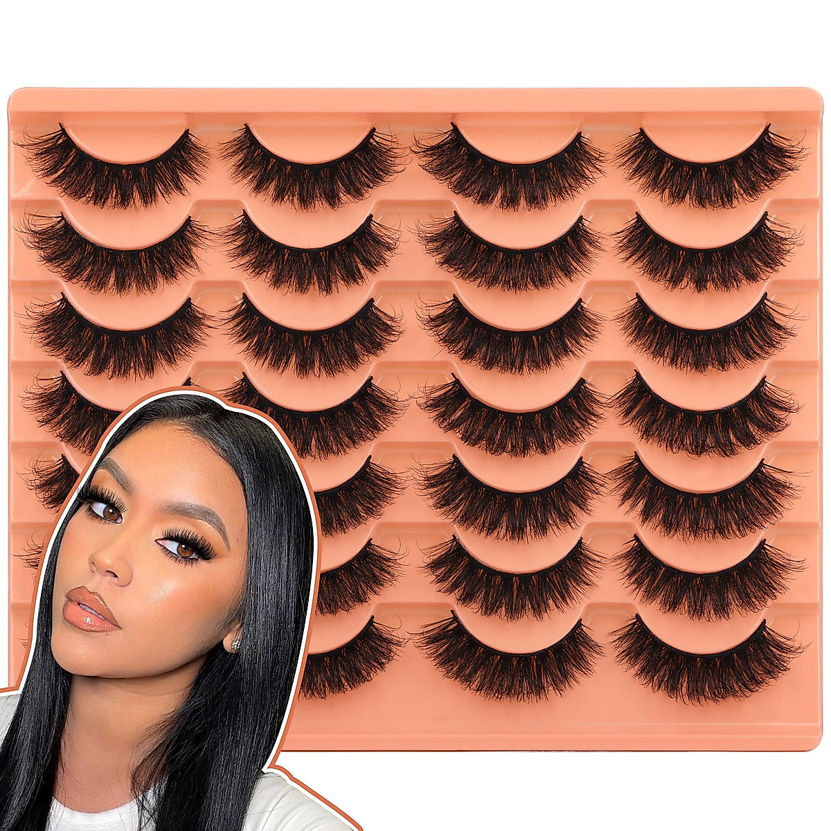 Short Lashes Natural Look False Eyelashes Thick Fluffy Faux Mink Lashes Pack Wispy Strip Fake Eyelashes Cat Eye Lashes that Look Like Extensions 14 Pairs Black