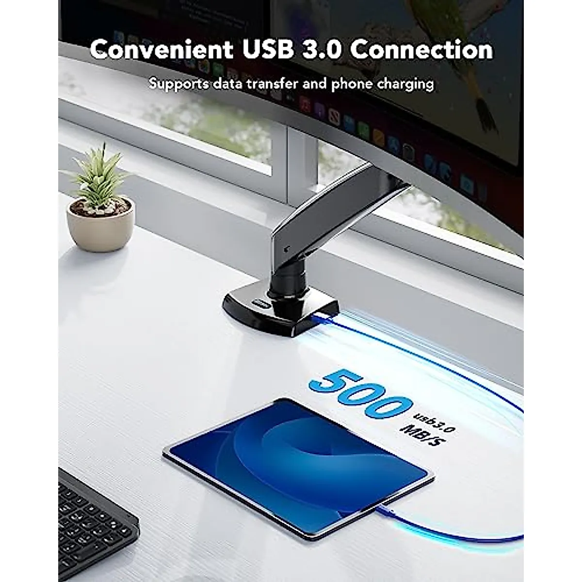 HUANUO Gas Spring Single Monitor Stand, Ultrawide Vesa Mount with Clamp and Grommet Base for 13 to 35 LCD Computer Screen, Upgraded Desk Arm with USB, Holds 4.4 to 26.4 lbs
