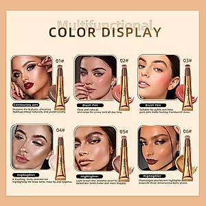 Liquid Blush Beauty Wand, Matte Liquid Highlight Blush with Cushion Applicator Attached Easy to Blend, Smooth Natural Matte Finish Contour Beauty Wand Face Blush Makeup Stick (2# Blush Cream Pink)