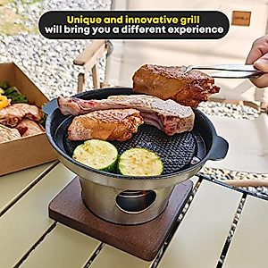 BriSunshine Small BBQ Grill, Tabletop Non-stick Japanese Hibachi Grill Yakiniku Grills Indoor, Mini Lightweight Grill with 3 Grille Mesh for Camping Picnic Seaside