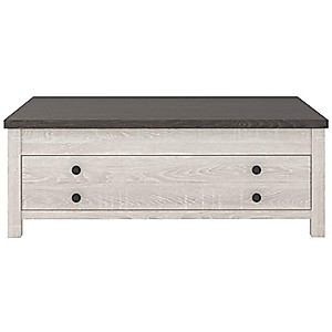Signature Design by Ashley Dorrinson Farmhouse Lift Top Coffee Table with Storage, Antique White & Brown