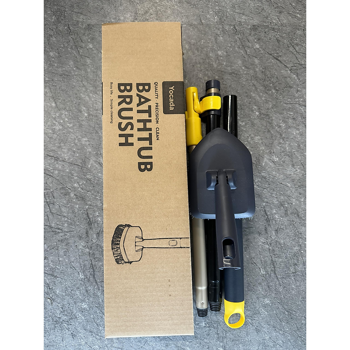 Yocada Tub Tile Scrubber Brush 2 in 1 Cleaning Brush 58.2" Adjustable Telescopic Pole Stiff Bristles Scouring Pads for Cleaning Bathroom Kitchen Toilet Wall Tub Tile Sink Non-Scratch