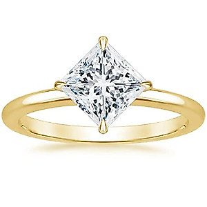 10K Solid Yellow Gold Handmade Engagement Rings 1.0 CT Princess Cut Moissanite Diamond Solitaire Wedding/Bridal Ring Set for Womens/Her Propose Rings (8.5)