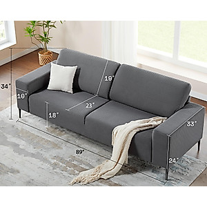 AMERLIFE Couch, 89 inch 3 Seater Sofa Couch- Cozy Couch with Extra Deep Seats, Modern Sofa Couch for Living Room, Grey Corduroy