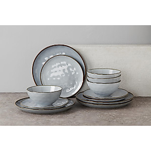 Famiware Dinnerware Sets for 4, Ocean Round 12-Piece Kitchen Plates and Bowls Sets, Reactive Glaze, Microwave and Dishwasher Safe, Scratch Resistant, Blue