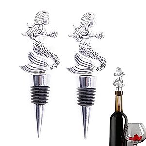 brandname SCRTB Mermaid Wine Stopper 2 Pcs Wine Bottle Stopper,Champagne Cork,Wine Stopper,Reusable Beverage Bottle Stopper,Mermaid Gifts for Women,Silicone Wine Stopper, Silver