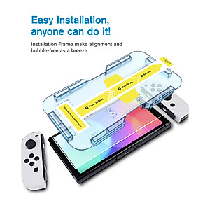 MOBDIK Tempered Glass Screen Protector for Nintendo Switch OLED Model 2021 EZ Kit, Automatic Alignment, 2 Pack