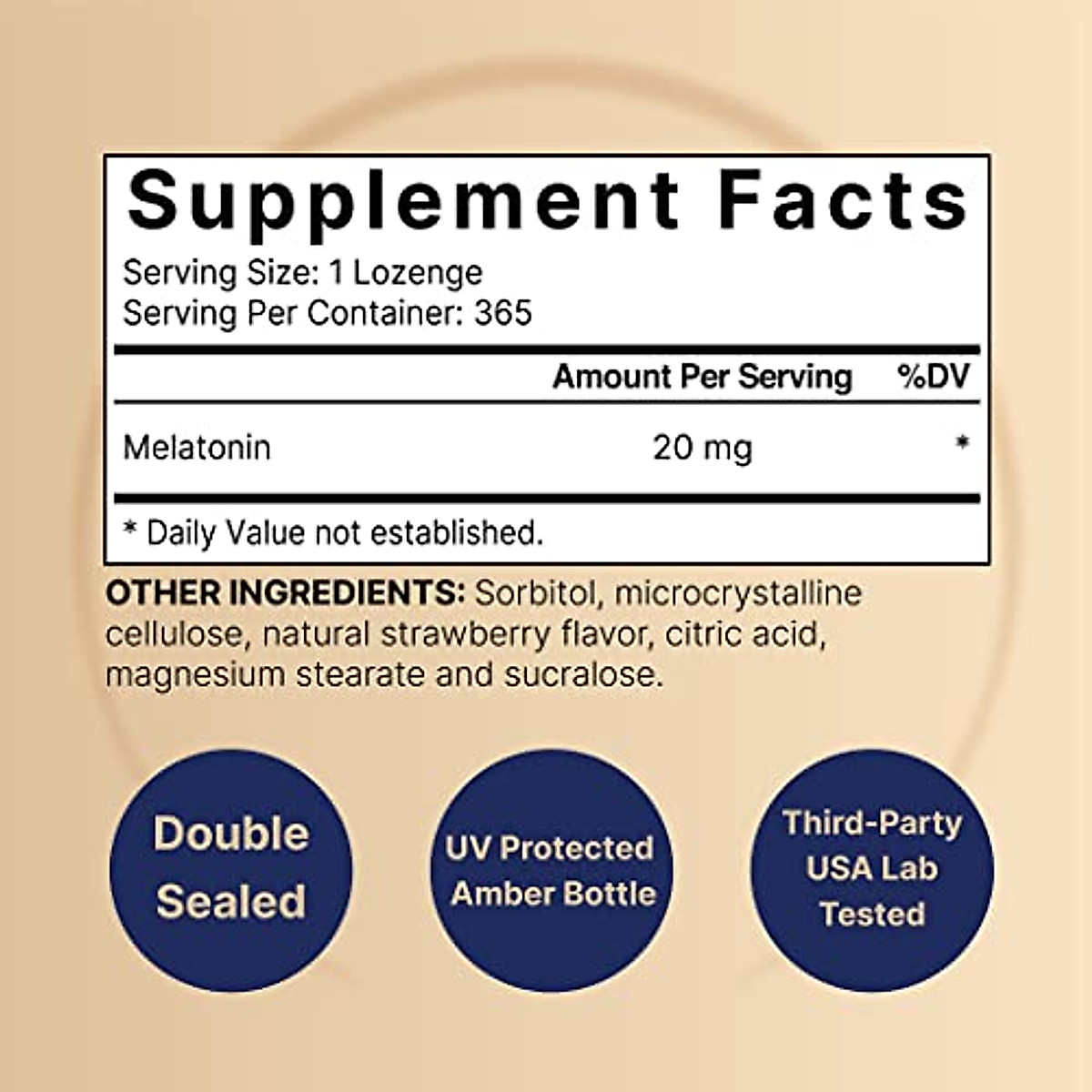 NatureBell Melatonin 20mg, 365 Fast Dissolve Tablets - Natural Strawberry Flavor - Vegetarian Chewable Lozenges for 1 Year Supply, High Potency | Non-GMO, No Gluten