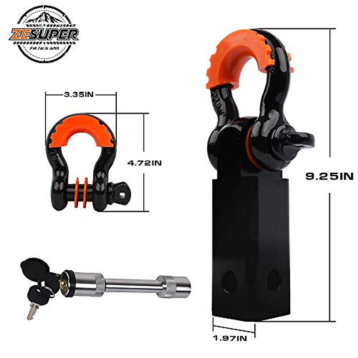 ZESUPER Off-Road Recovery Kit Recovery Tow Strap + D-Ring Shackles+ 8-Ton Snatch Block +Shackle Hitch Receiver +Trailer Hitch Lock+Folding Survival + Winch Dampener Shovel+Tire Deflator