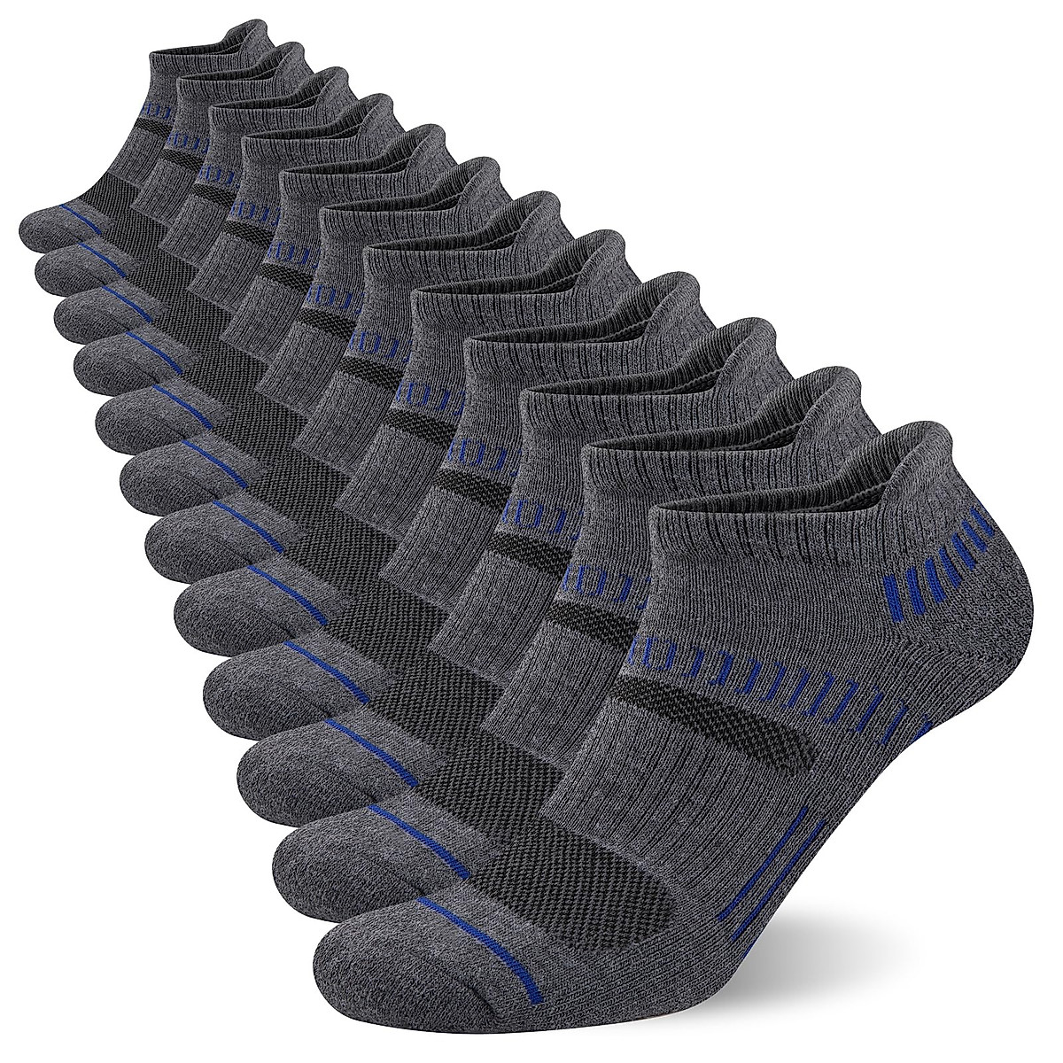 COOPLUS Mens Ankle Socks Athletic Cushioned Breathable Low Cut Tab With Arch Support - 6 Pairs
