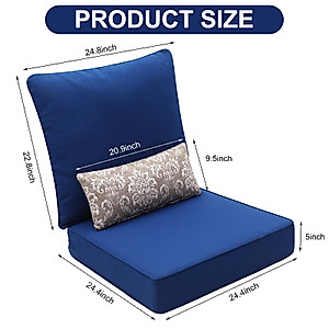 24"x24" Waterproof Outdoor Deep Seat Cushion Set, Patio Furniture Seat Cushion Set, Fabric Sponge Foam, Detachable/Washable, Dark Blue Color Set of 6 (2 Back 2 Seater 2 Pillow)