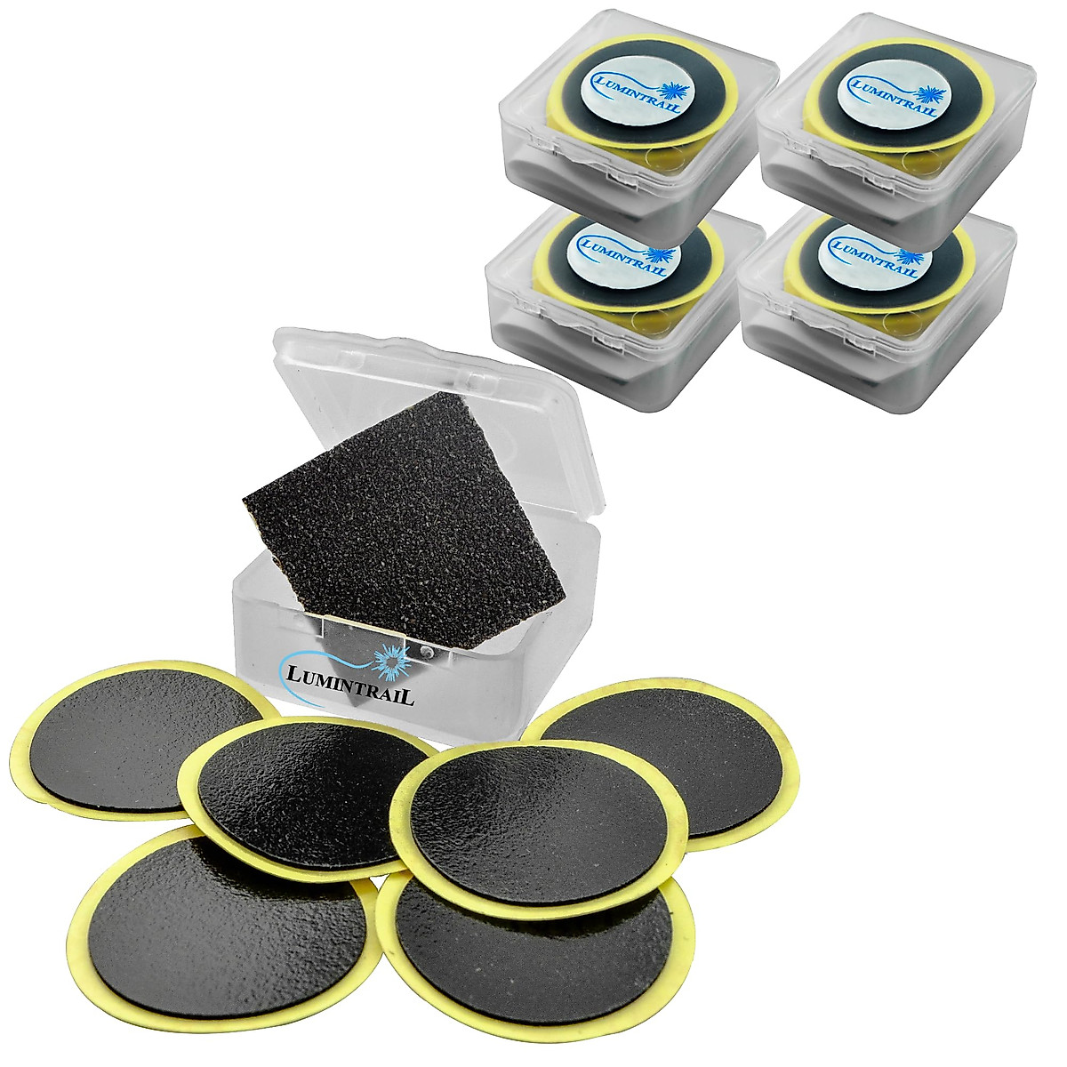 Lumintrail Bicycle Tire Repair Kit, 6 Piece Kit, 5 Pack Pre-Glued Bike Patch Repair Kit with Sandpaper, Bicycle Tube Repair Kit for Mountain & Road Bikes, Bike Tire Patch Kit