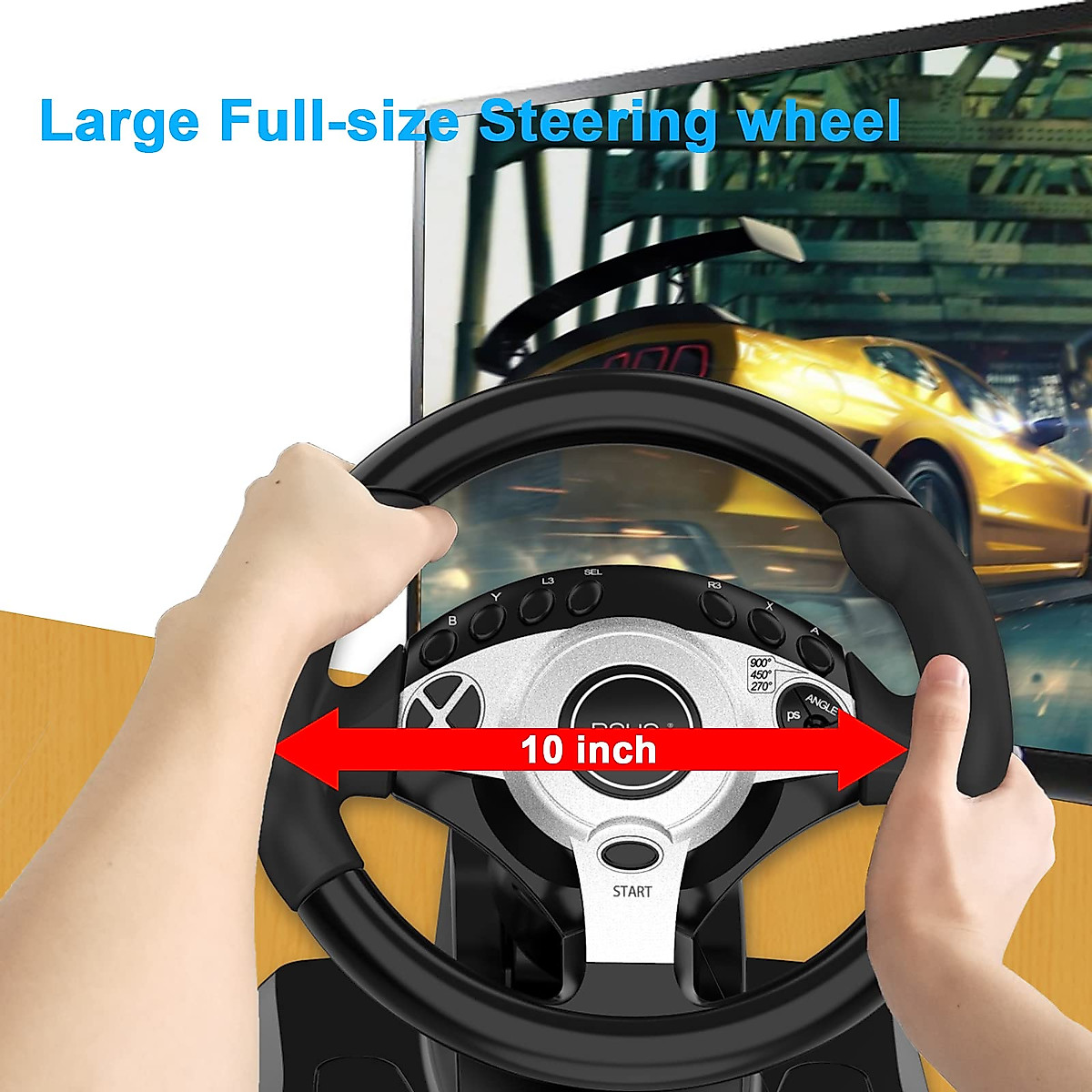 NBCP Steering Wheel Universal Usb Car Sim 270/900 degree Race Steering Wheel with pedal Pedals And Shifter Bundle for Xbox One,Xbox Series X/S,PS4,PS3