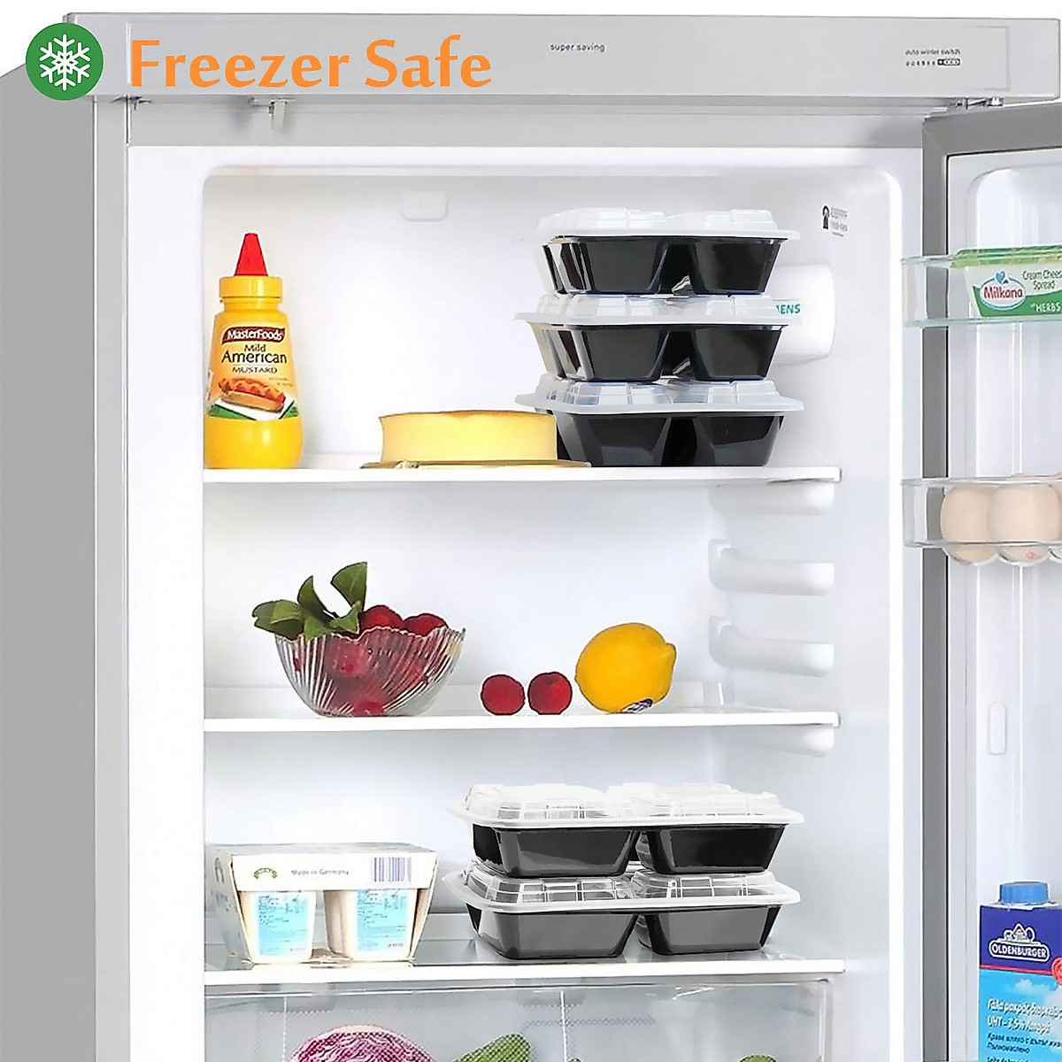 Enther Meal Prep Containers with Lids 20 Pack 3 Compartment Food Storage Bento Lunch Box BPA Free, Reusable, Microwave/Dishwasher/Freezer Safe, 24oz Black Small