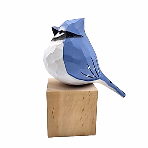 TALKLEK Hand Carved Wooden Bird Figurines, Creative Small Bird Statue for Home Decor, Bird Gifts for Bird Lovers (Blue Jay)