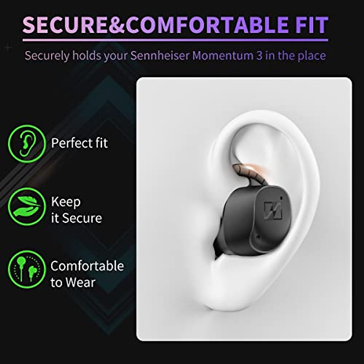 5 Pairs Ear Hooks for Sennheiser Momentum 3 Earbuds, Anti-Slip Ear Tips Covers Compatiable with Sennheiser Momentum True Wireless 3 Accessories Ear Hooks Covers
